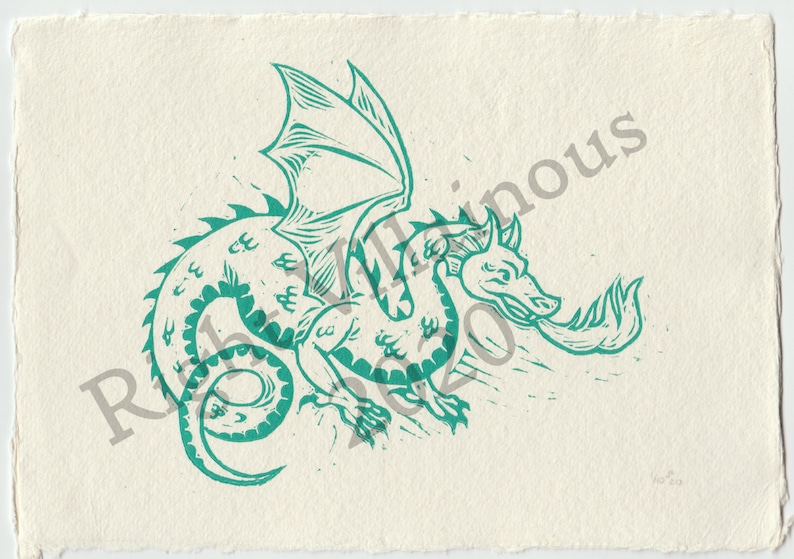 Dragon Linocut Print - Medieval Animals Series - Etsy