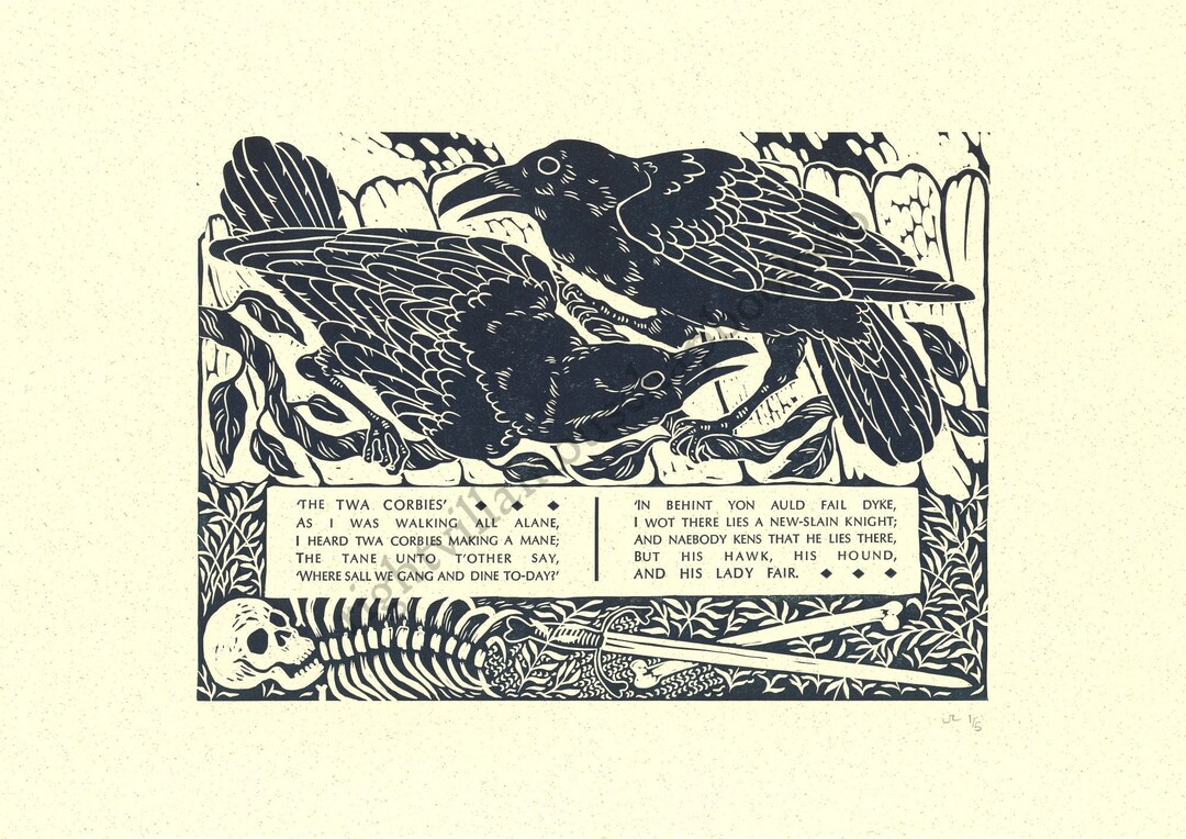 Twa Corbies Linocut With Letterpress Print - Etsy