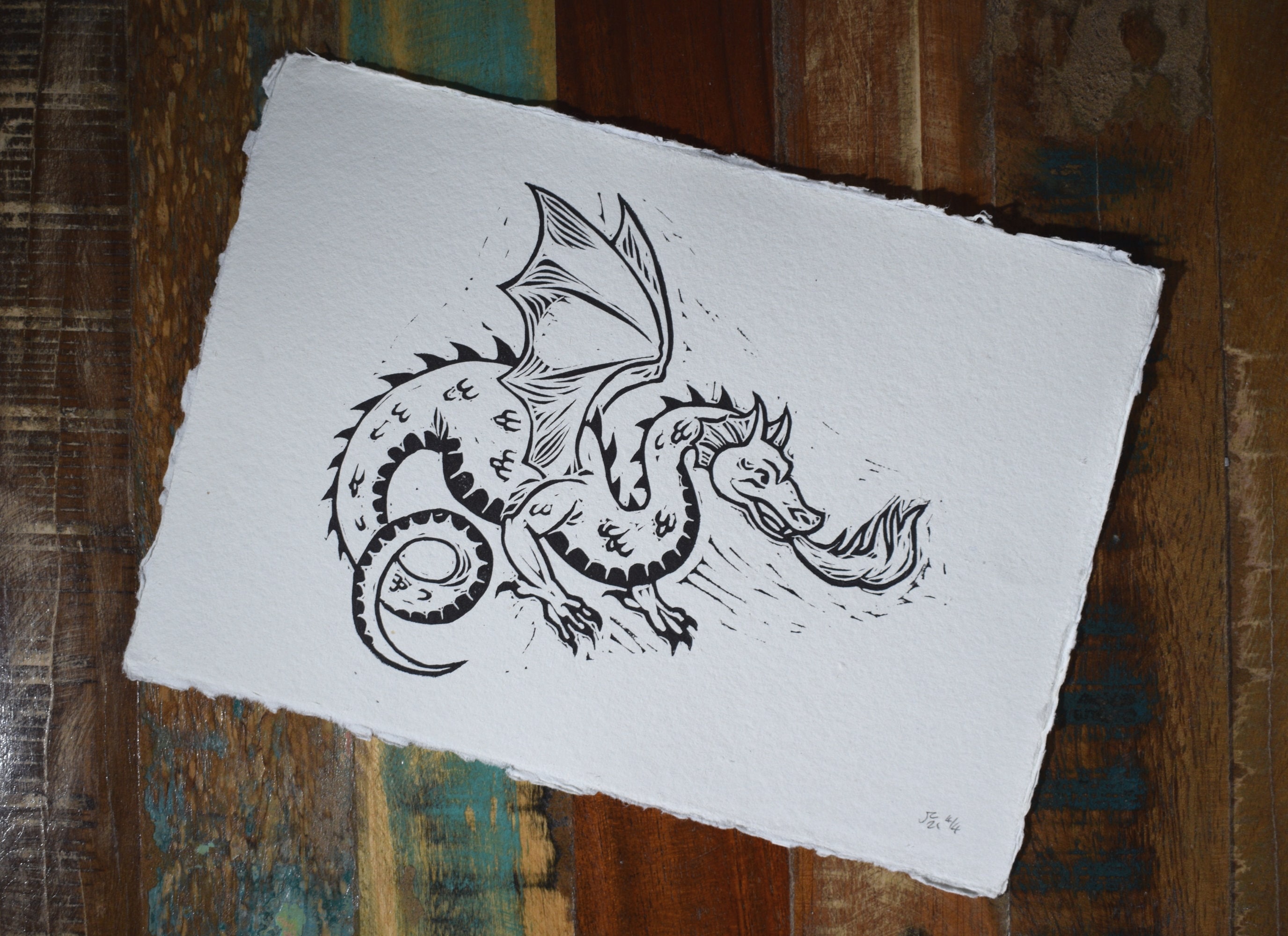 Dragon Linocut Print - Medieval Animals Series - Etsy UK