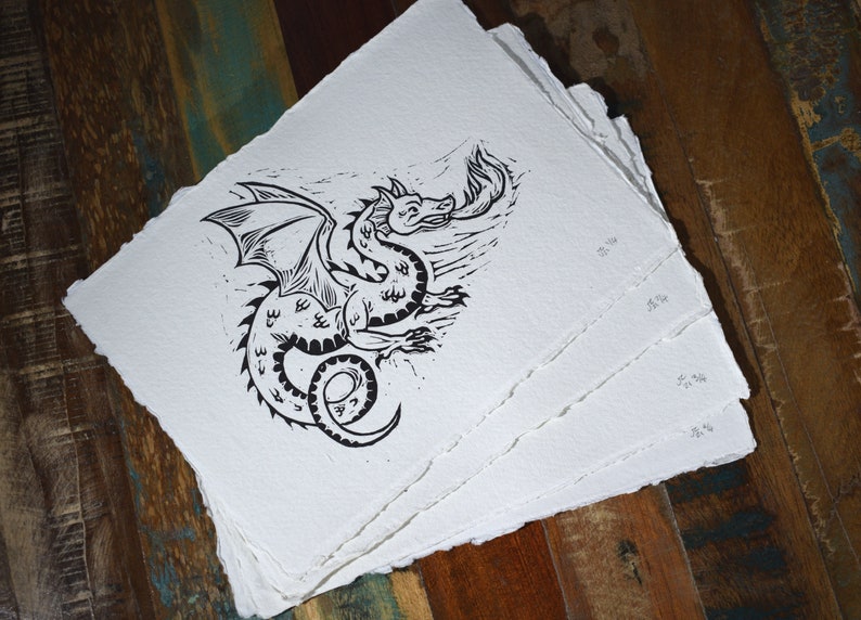 Dragon Linocut Print - Medieval Animals Series - Etsy