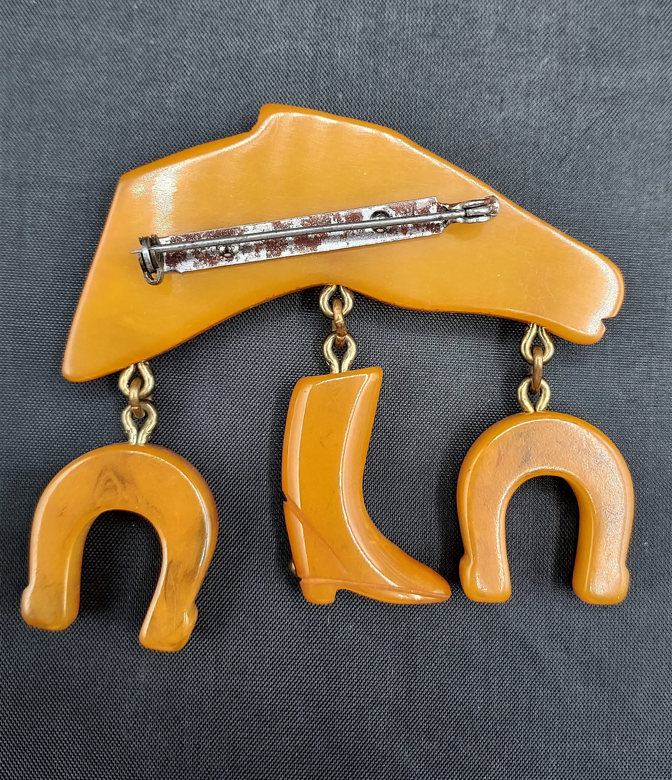 Vintage Bakelite Butterscotch Amber Horse, Horseshoes & Boot Novelty ...