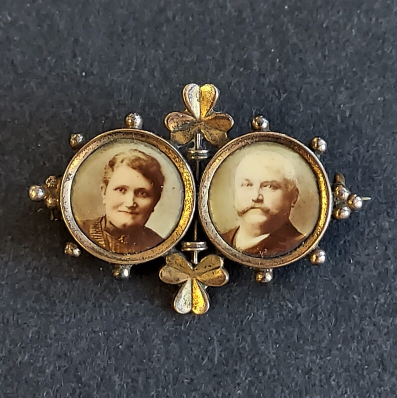 RARE Vintage Victorian Double Frame Shamrock & Bead Small Rose Gold ...