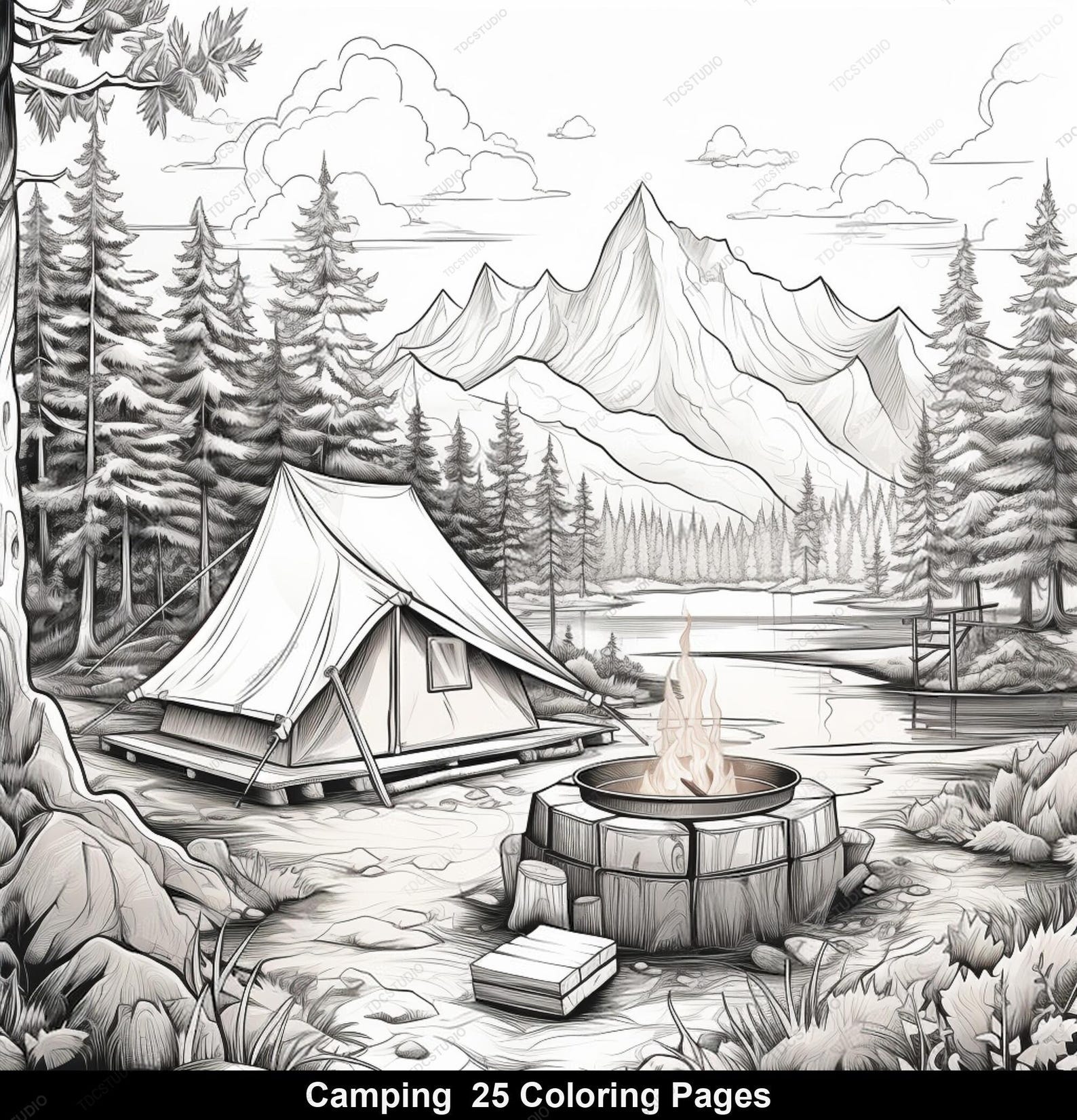 25 Camping Coloring Pages | Mountain Tent RV Adventure Coloring Book ...