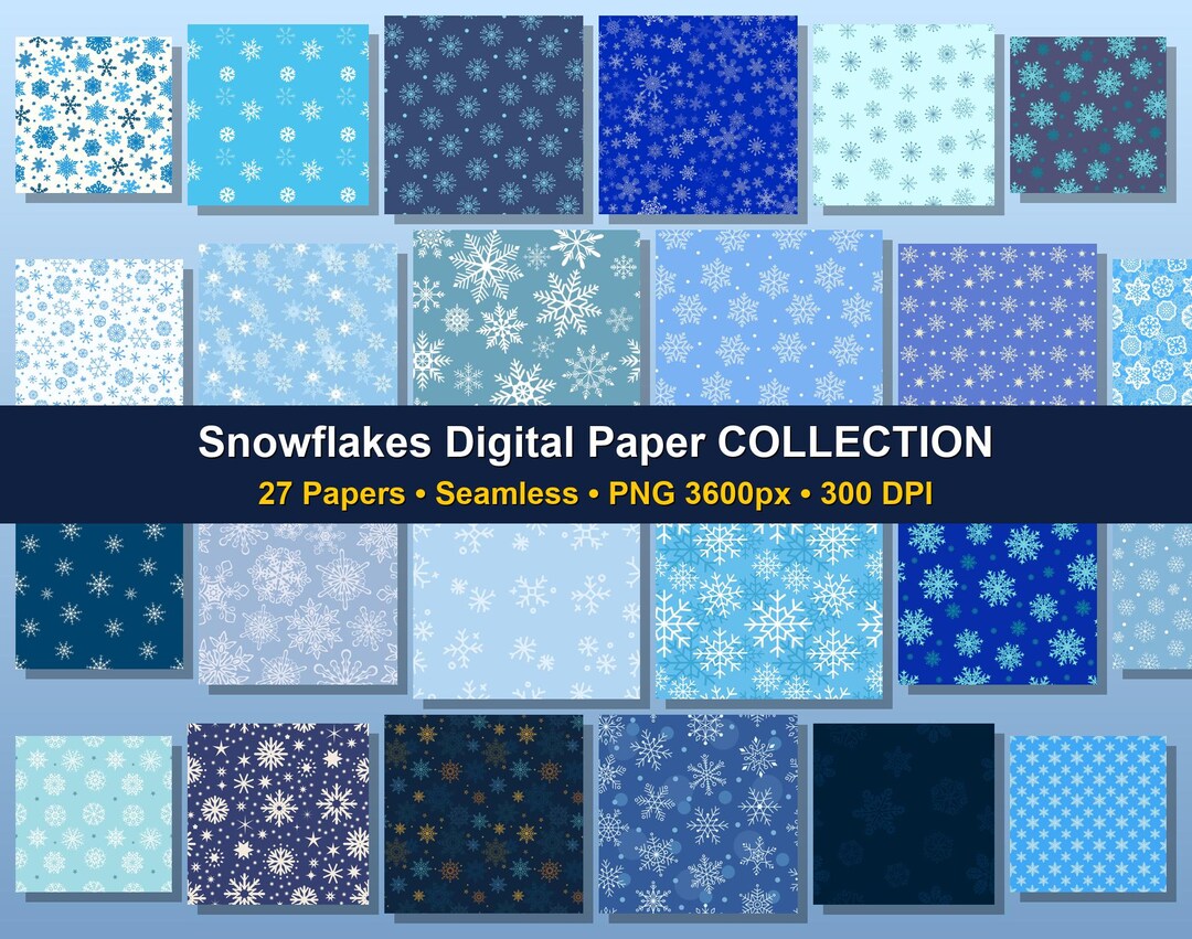 Blue Snowflakes Digital Paper Bundle Seamless Patterns Blue Winter ...