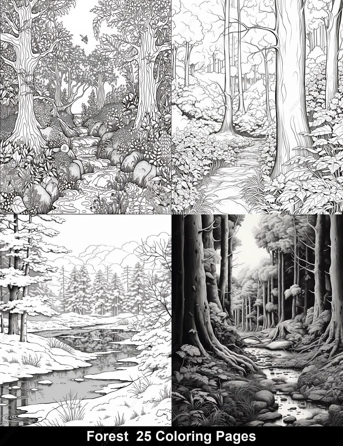 25 Forest Coloring Pages for Adults | Forest, Deer, Woodland, Trees ...