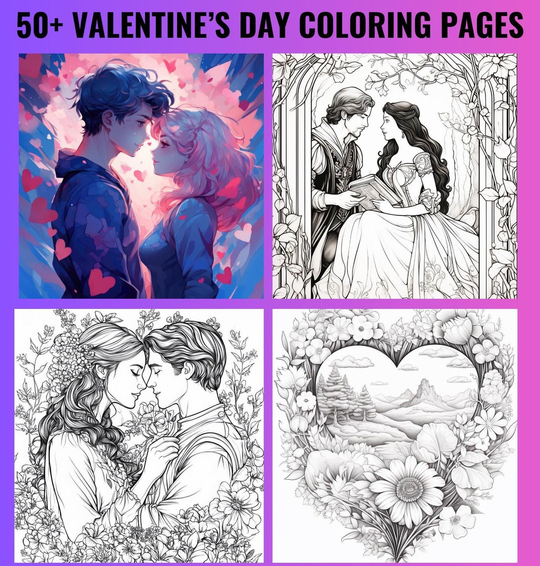 50+ Valentine’s Day Coloring Pages | Romantic Couples Love-themed ...