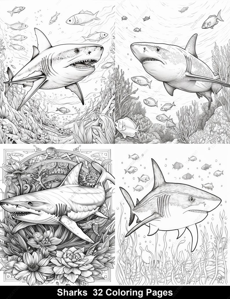 32 Sharks Coloring Pages for Adults & Kids | Printable Ocean Predator ...