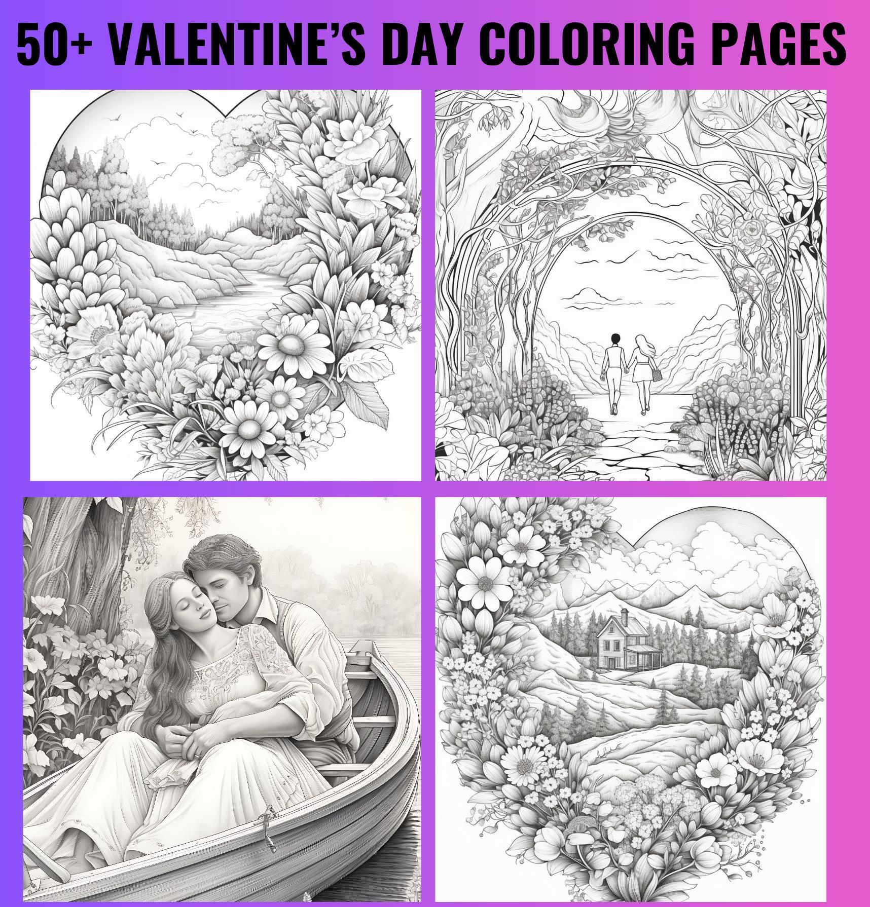 50+ Valentine’s Day Coloring Pages | Romantic Couples Love-themed ...
