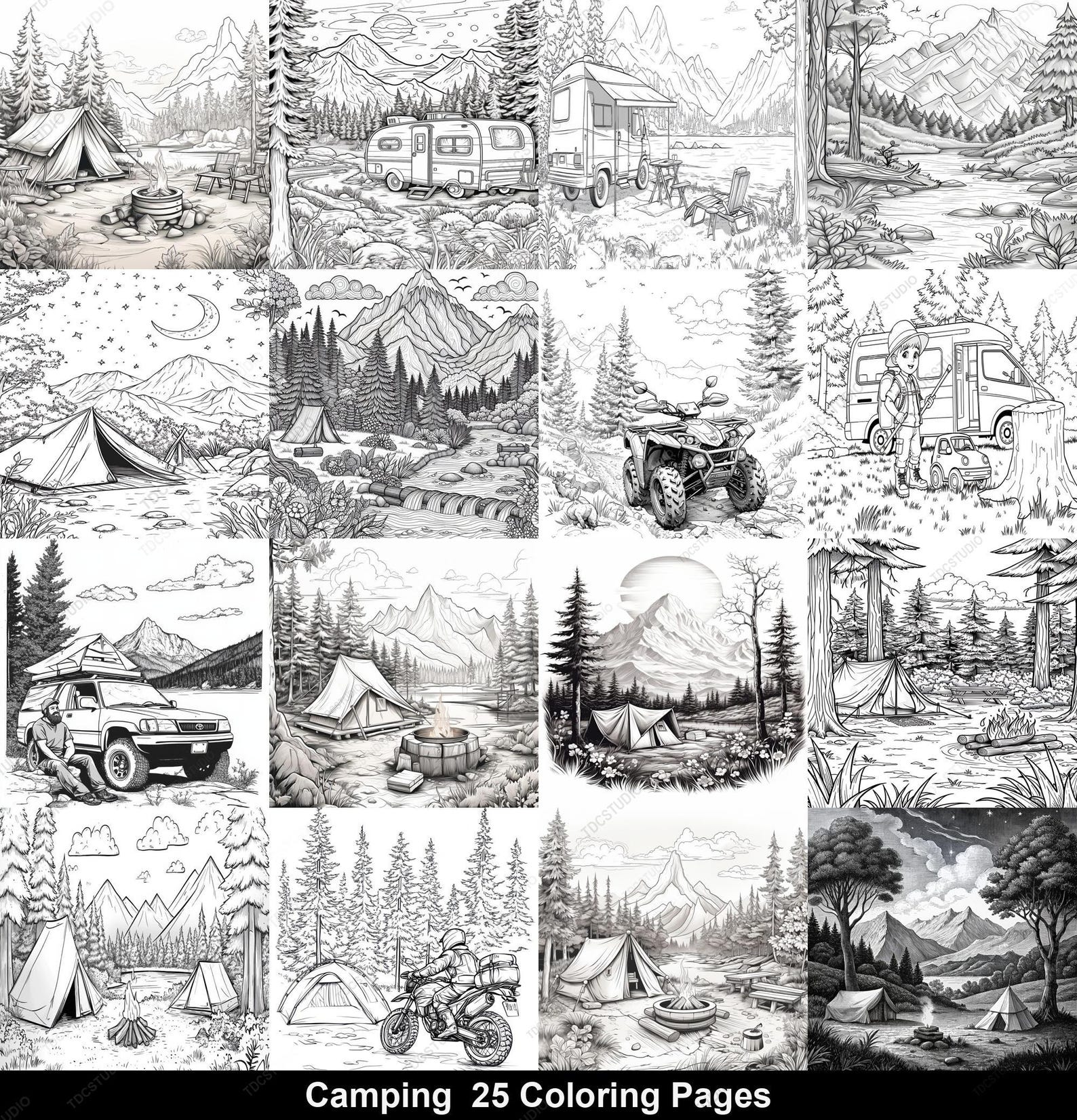 25 Camping Coloring Pages | Mountain Tent RV Adventure Coloring Book ...