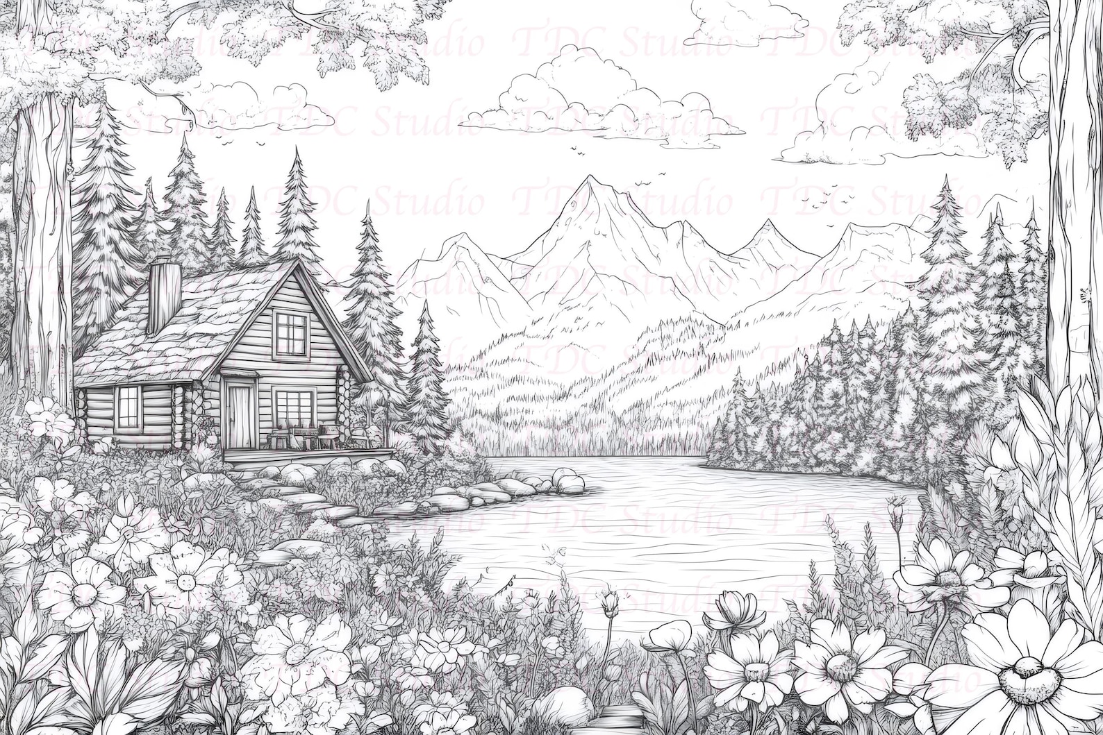 50+ Nature Scenic Coloring Pages | Waterfall Coloring Landscape ...