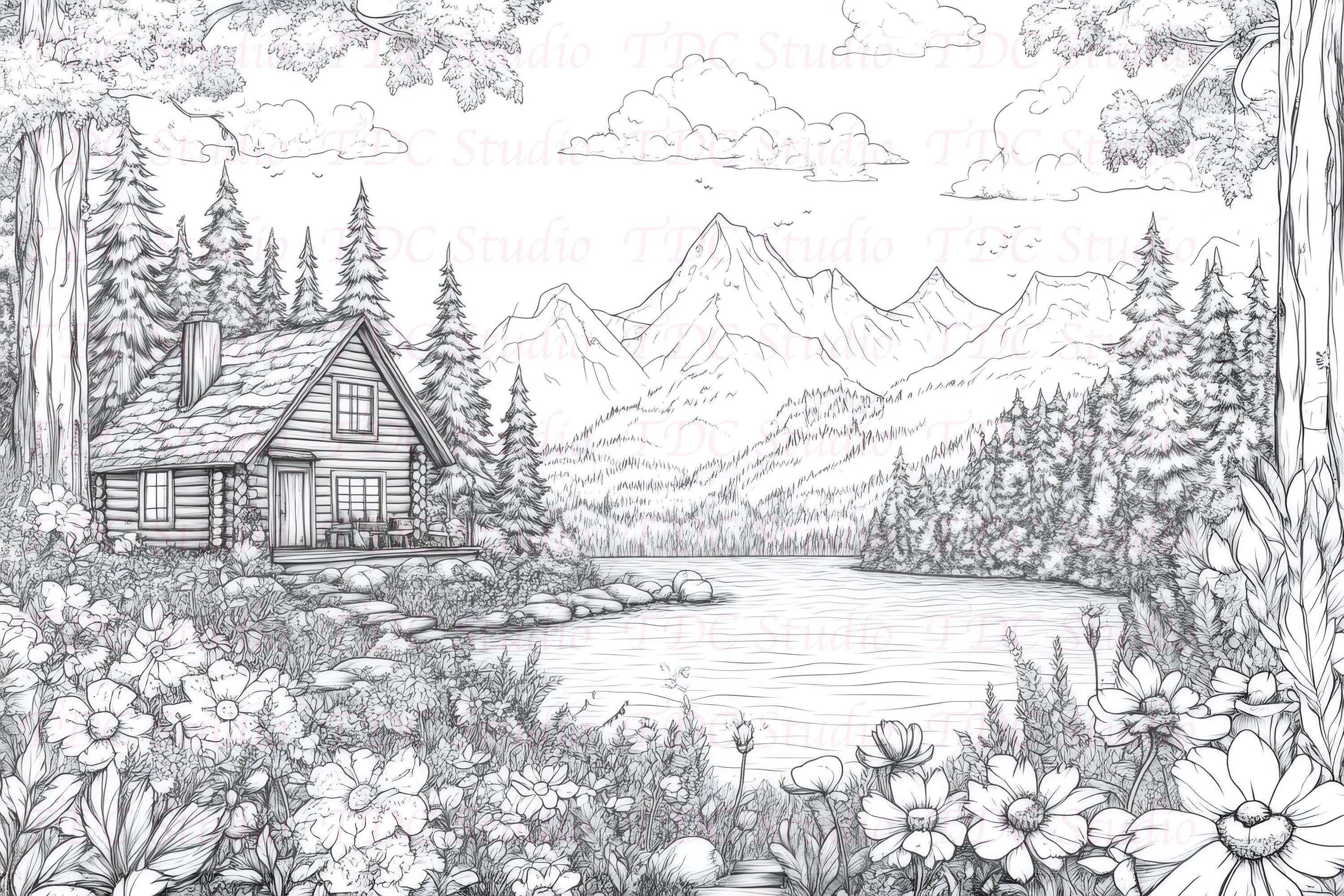 50+ Nature Scenic Coloring Pages | Waterfall Coloring Landscape ...