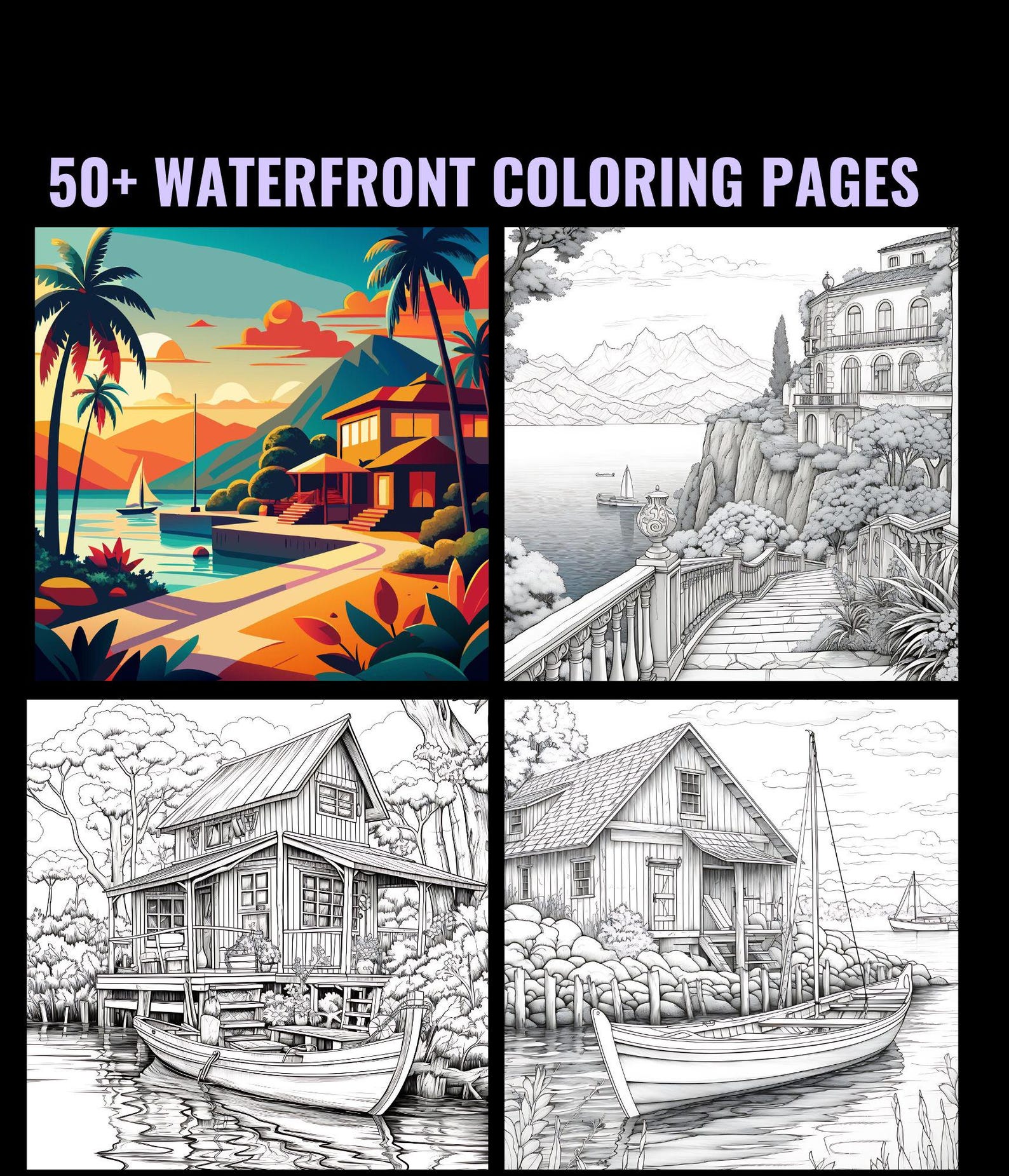 Boats Beaches Waterfront Coloring Pages 50+ Summer Vacation Scenes ...
