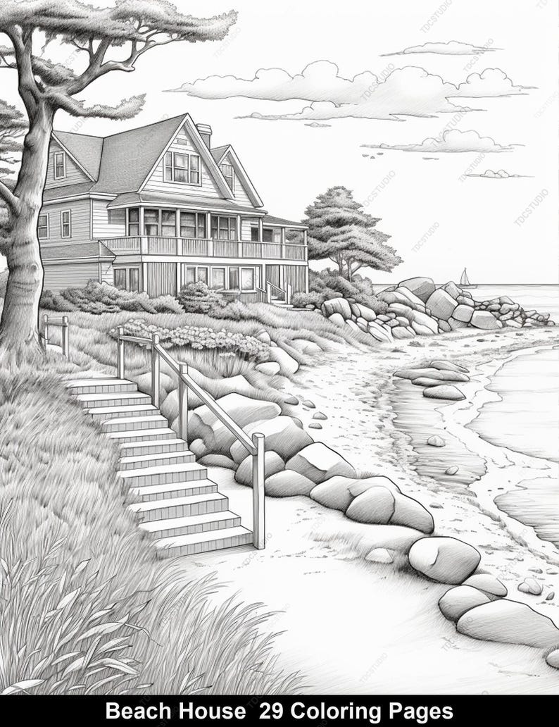 29 Beach House Coloring Pages Beach Houses Tropical Beaches, Palm Trees ...