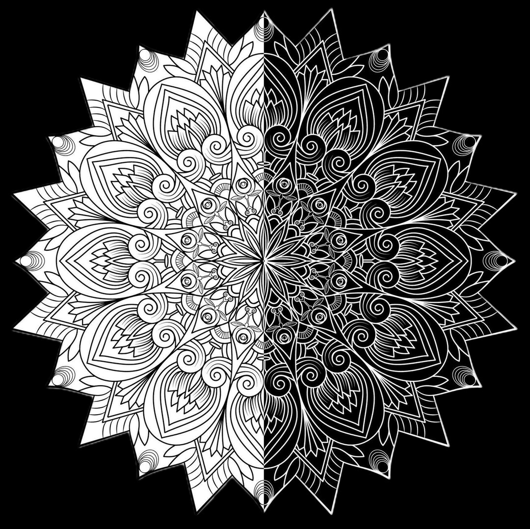 Split Mandala Black and White Mandala Clipart SVG Jpgs for Digital ...