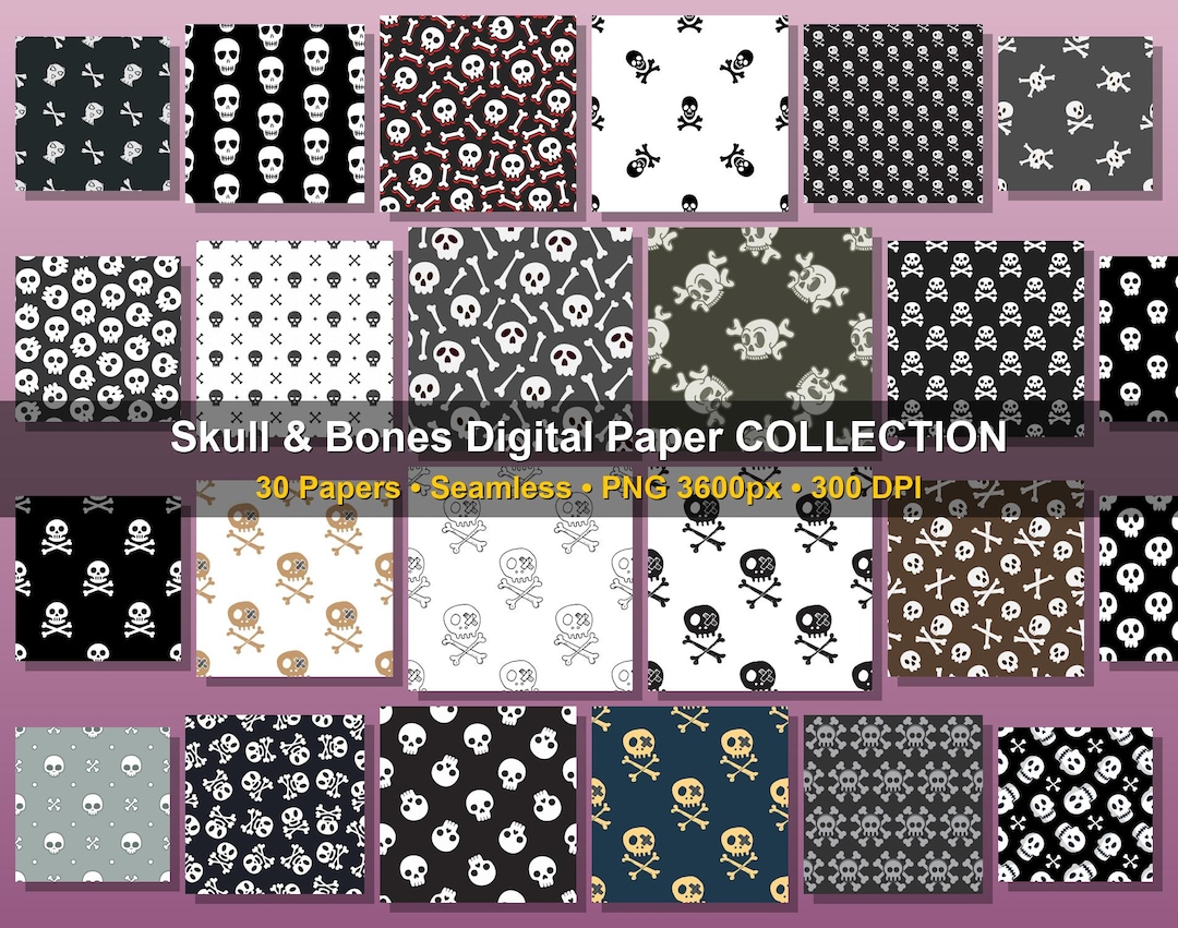 30 Skull and Bones Digital Paper Bundle Seamless Gothic Skeleton ...