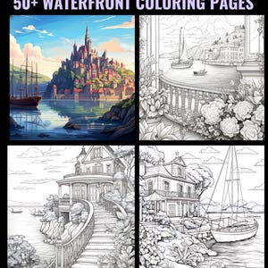 50 Waterfront Coloring Pages: Beach Houses and Boats (PDF & JPG) - Etsy