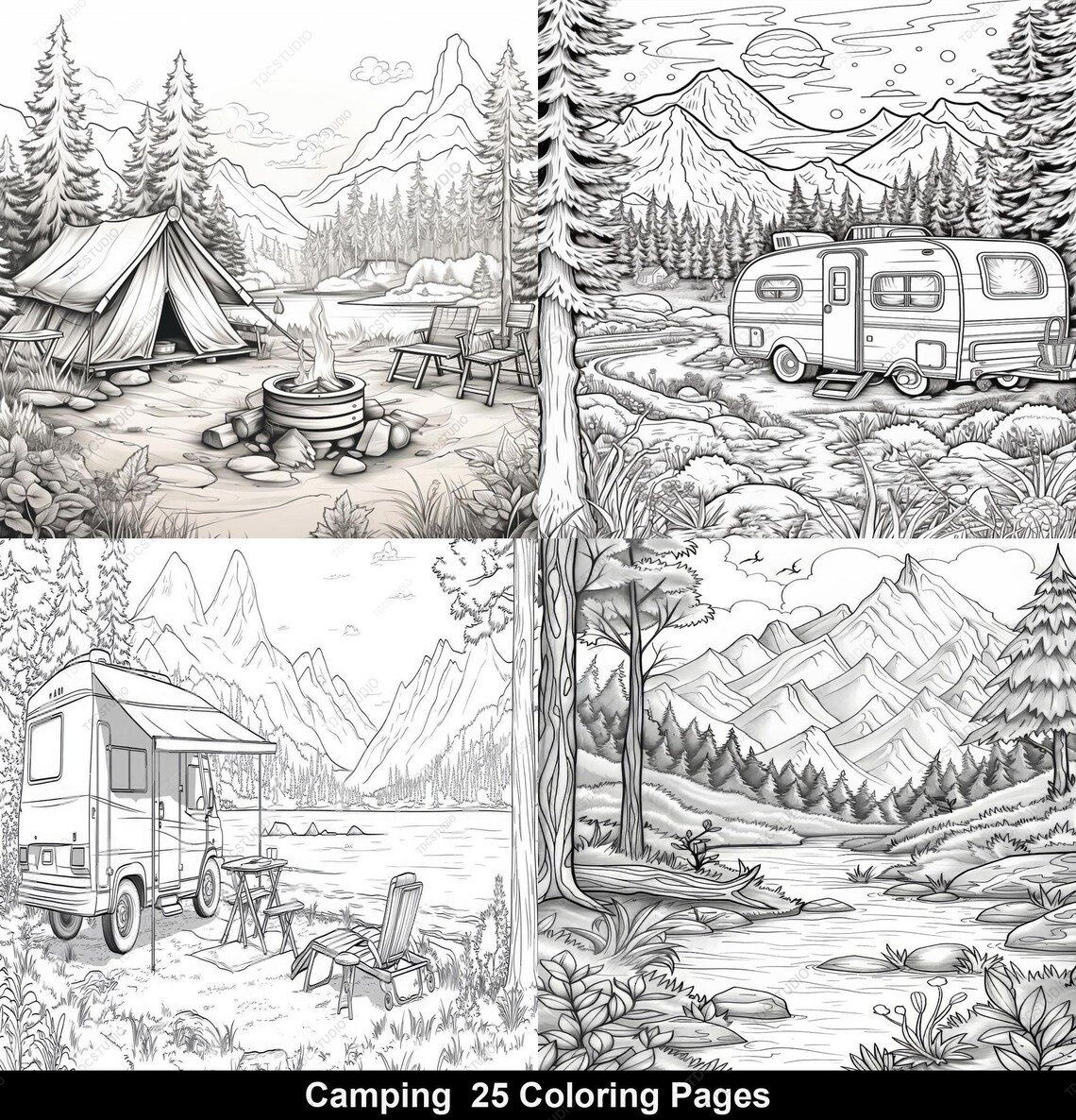 25 Camping Coloring Pages | Mountain Tent RV Adventure Coloring Book ...