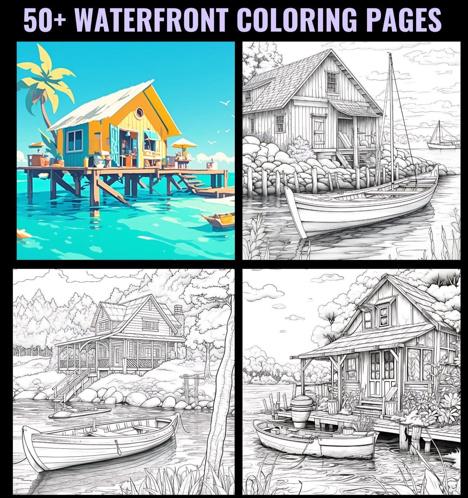 Boats Beaches Waterfront Coloring Pages 50+ Summer Vacation Scenes ...