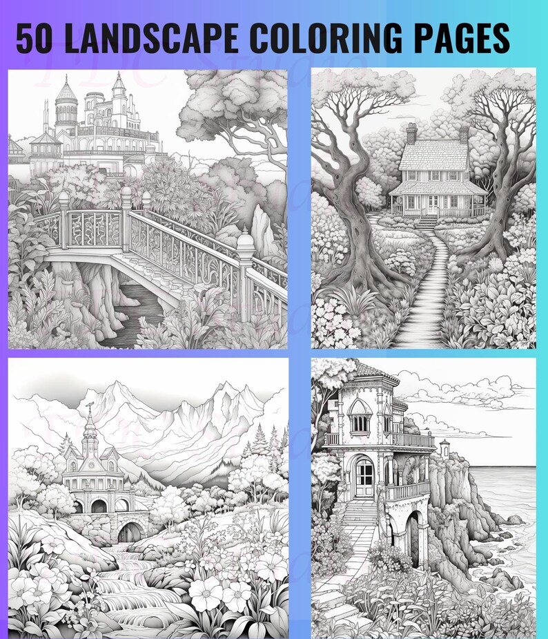 50+ Landscape Coloring Pages for Adults | Relaxing Nature Scenes Forest ...