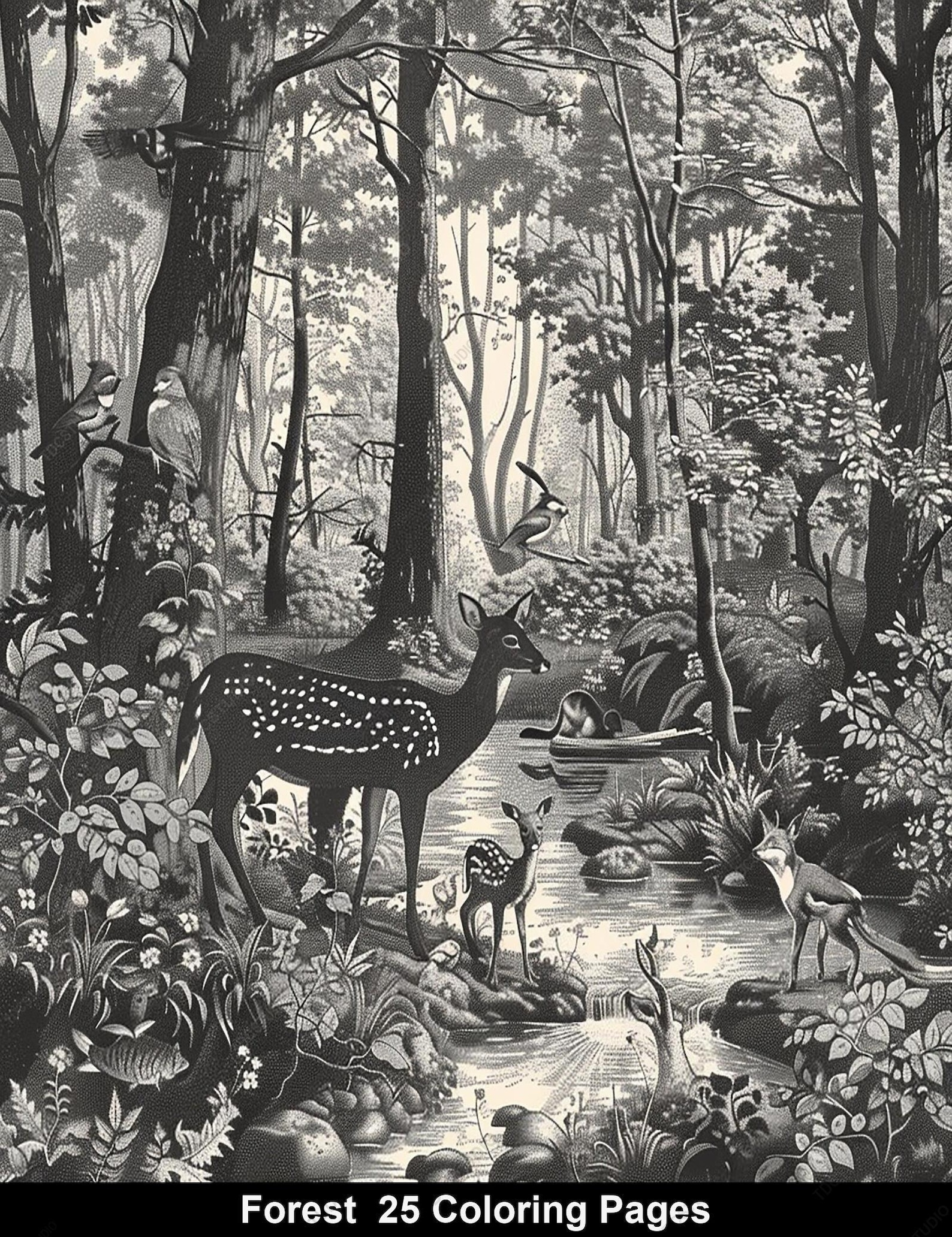 25 Forest Coloring Pages for Adults | Forest, Deer, Woodland, Trees ...