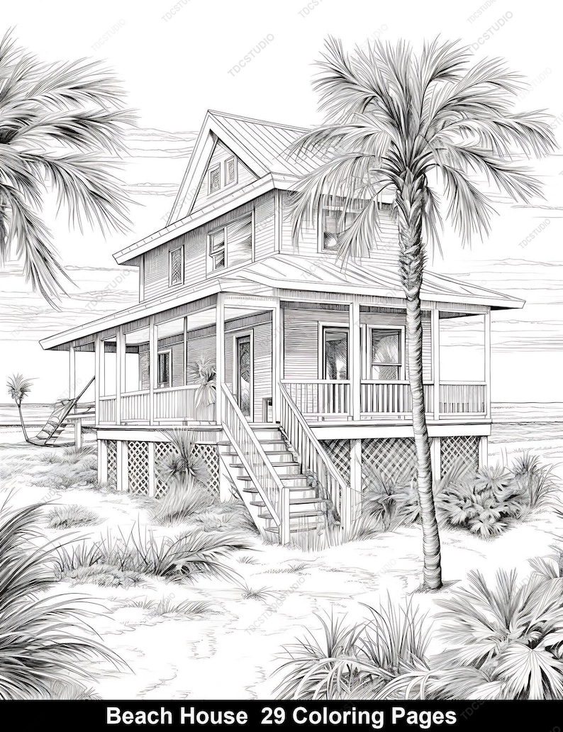 29 Beach House Coloring Pages Beach Houses Tropical Beaches, Palm Trees ...