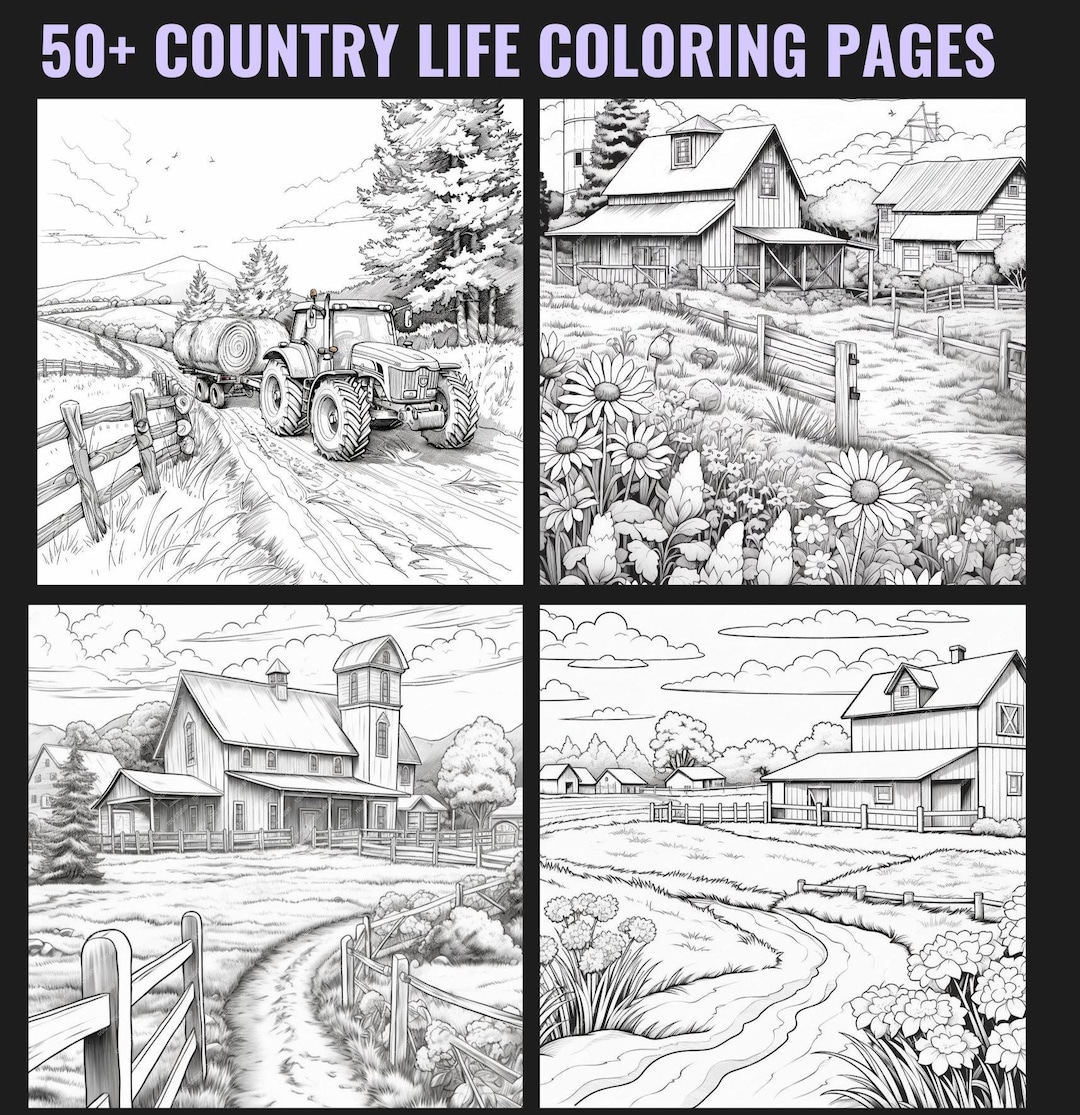 61 Country Life Coloring Pages Farmhouse Barns Tractors Farm Animals ...