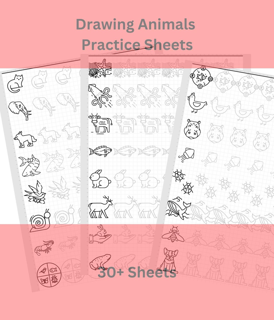 Drawing Animals Practice Sheets 250+ Practice Designs | A4 PDF | Stress ...