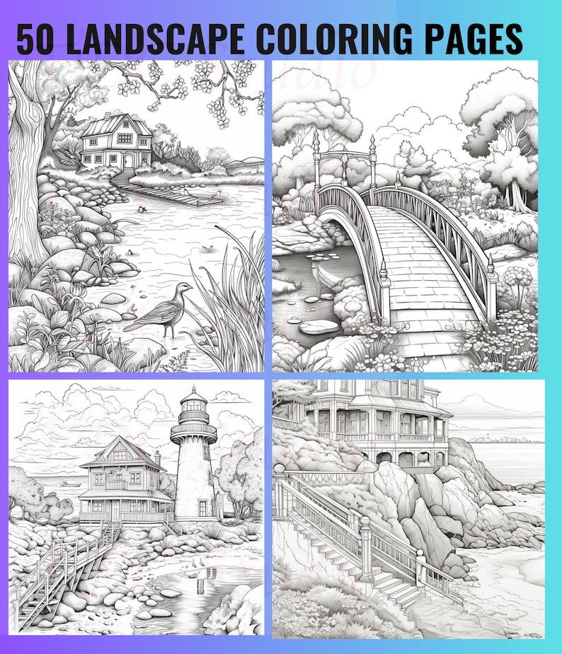 50+ Landscape Coloring Pages for Adults | Relaxing Nature Scenes Forest ...
