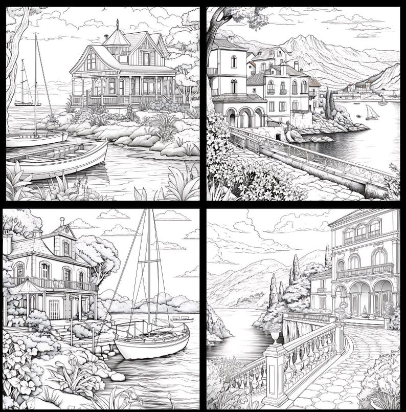 Boats Beaches Waterfront Coloring Pages Summer Vacation Scenes Luxury ...