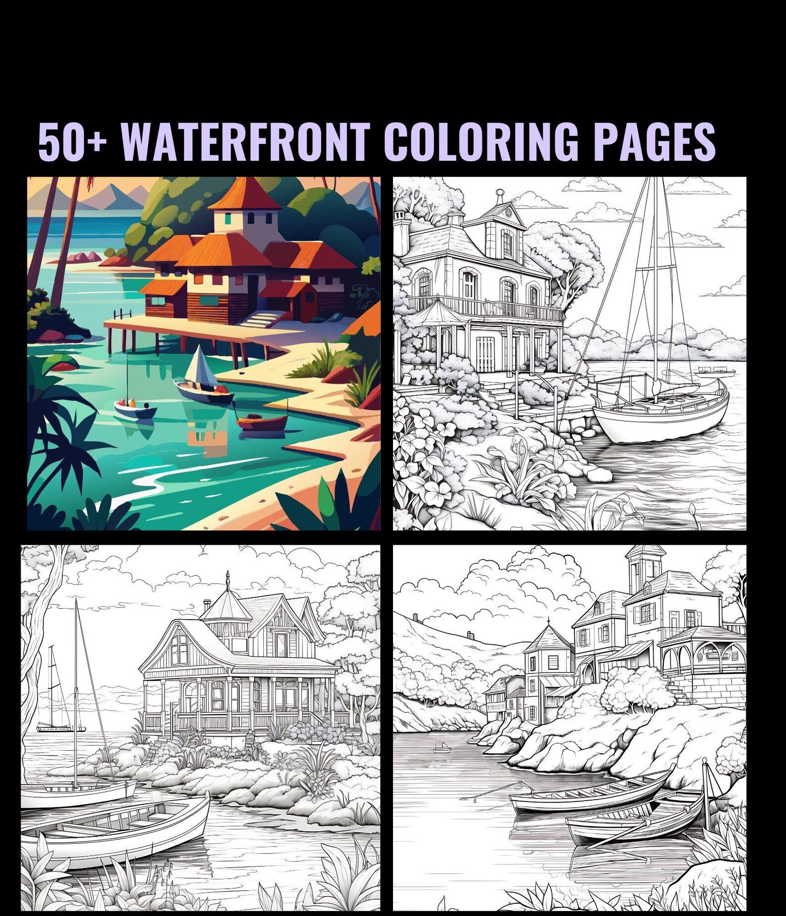 Boats Beaches Waterfront Coloring Pages Summer Vacation Scenes Luxury ...