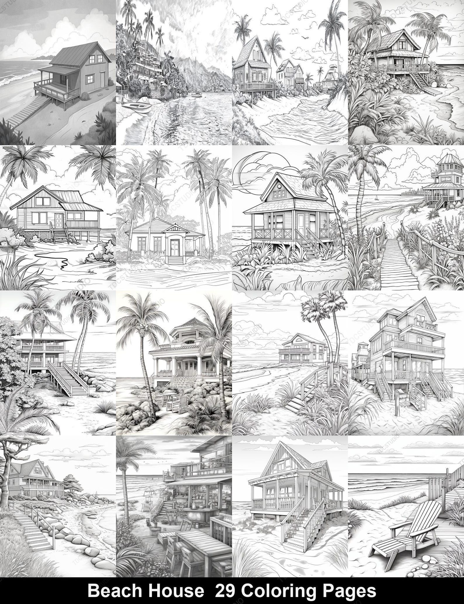 29 Beach House Coloring Pages Beach Houses Tropical Beaches, Palm Trees ...