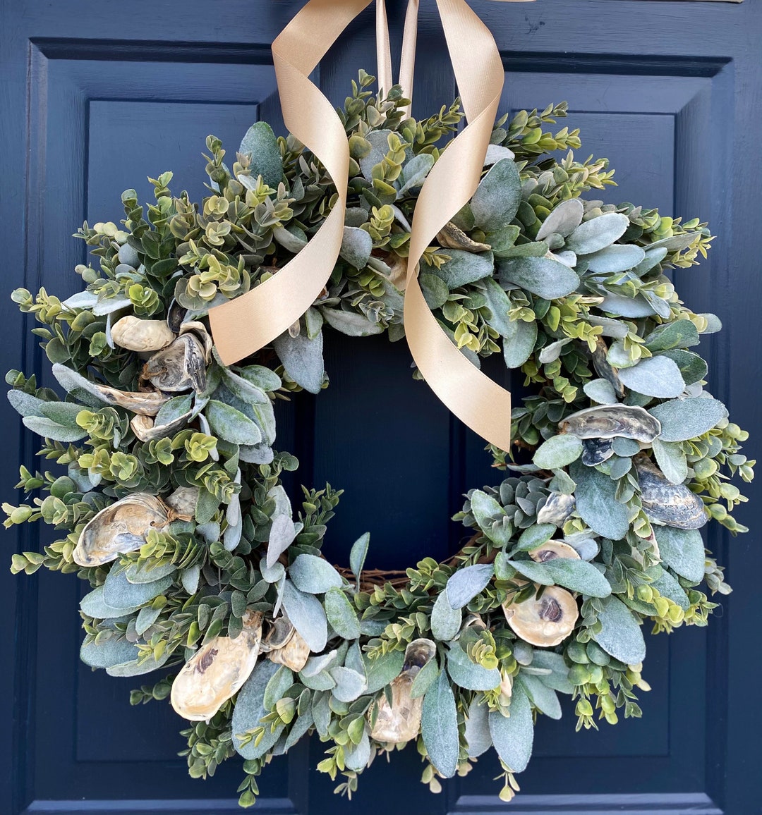 Coastal Wreath, Oyster Shell Wreath, Front Door Wreath, Year Round ...
