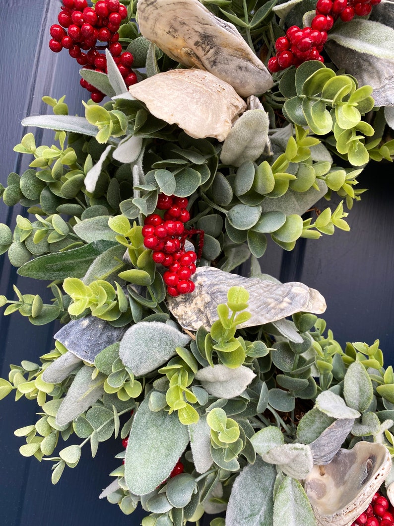 Nautical Christmas Wreath for Front Door Oyster Shell Wreath - Etsy