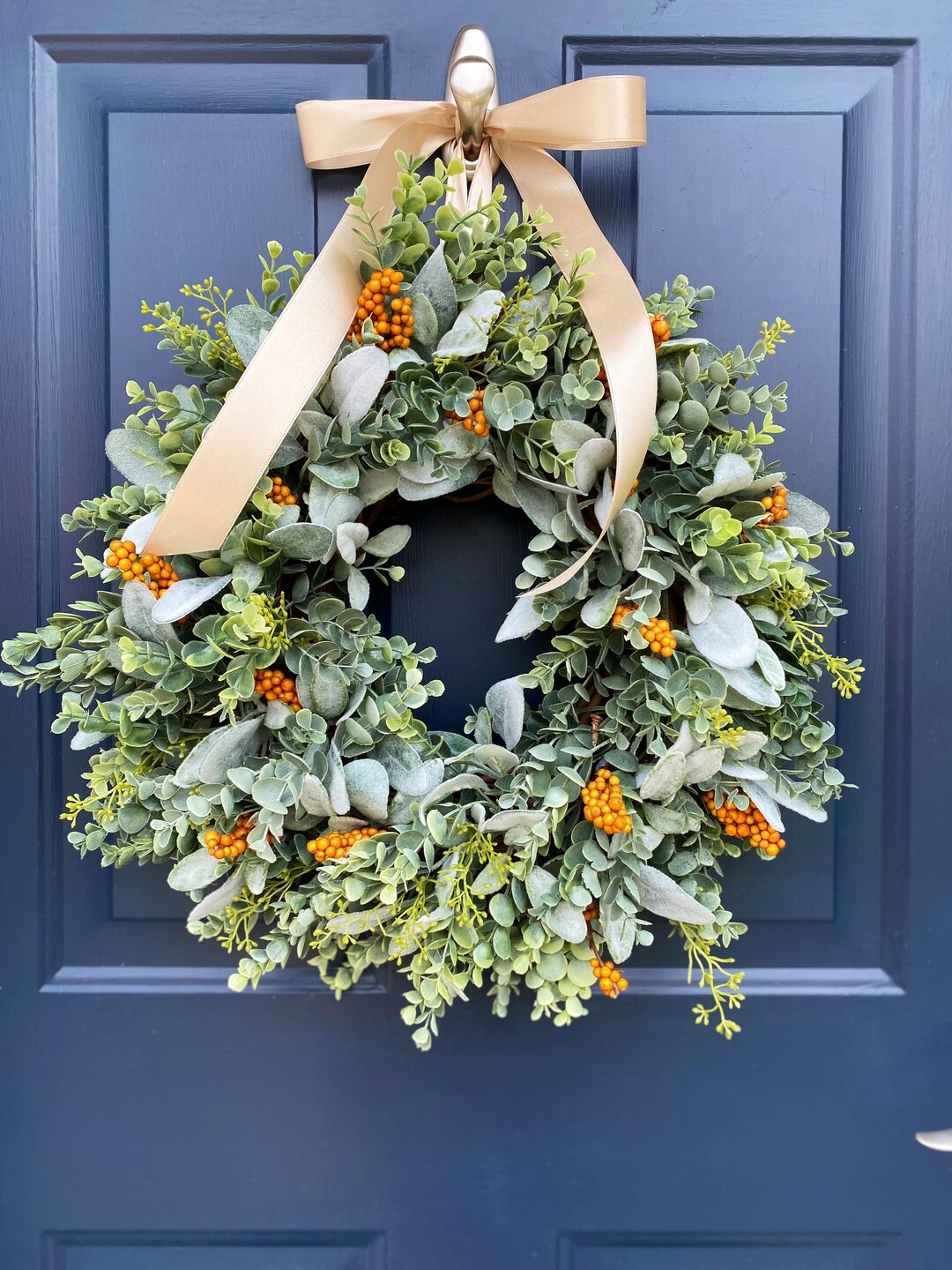 Fall Berry Wreath, Fall Wreath, Fall Wreath for Front Door, Lambs Ear ...