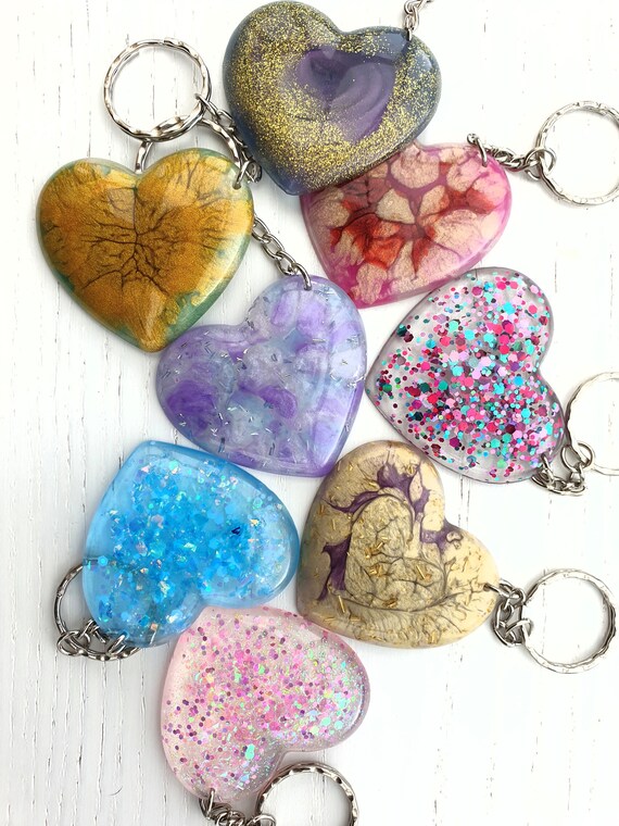 Resin Keyrings Heart Keyrings Colourful Custom Resin Glitter | Etsy