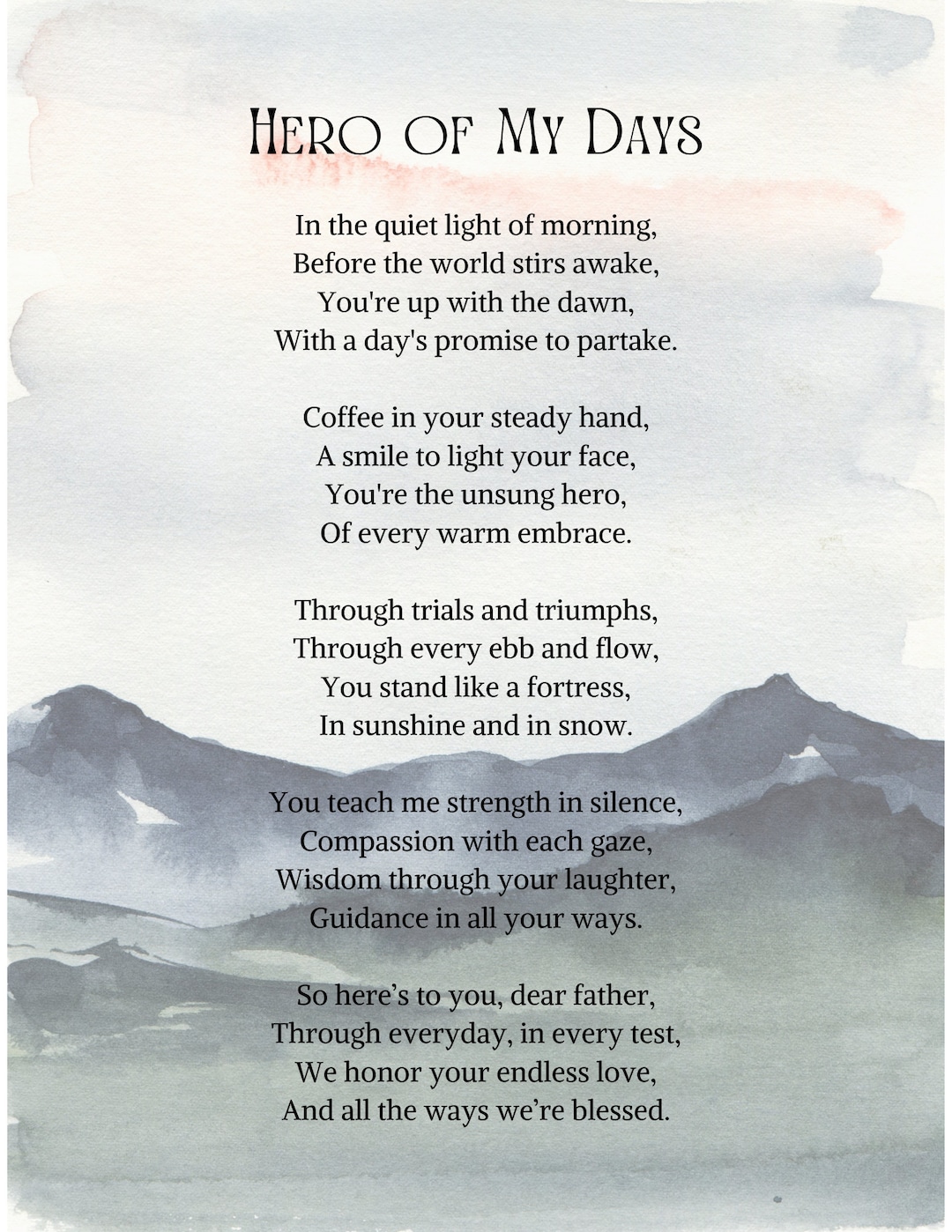 Hero of My Days Poem, Poem Gift for Dad, Father's Day, Inspirational ...