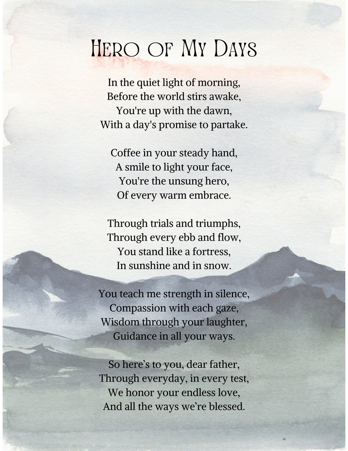 Hero of My Days Poem, Poem Gift for Dad, Father's Day, Inspirational ...