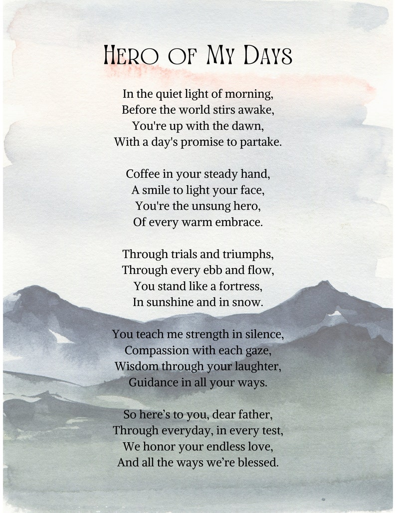 Hero of My Days Poem, Poem Gift for Dad, Father's Day, Inspirational ...