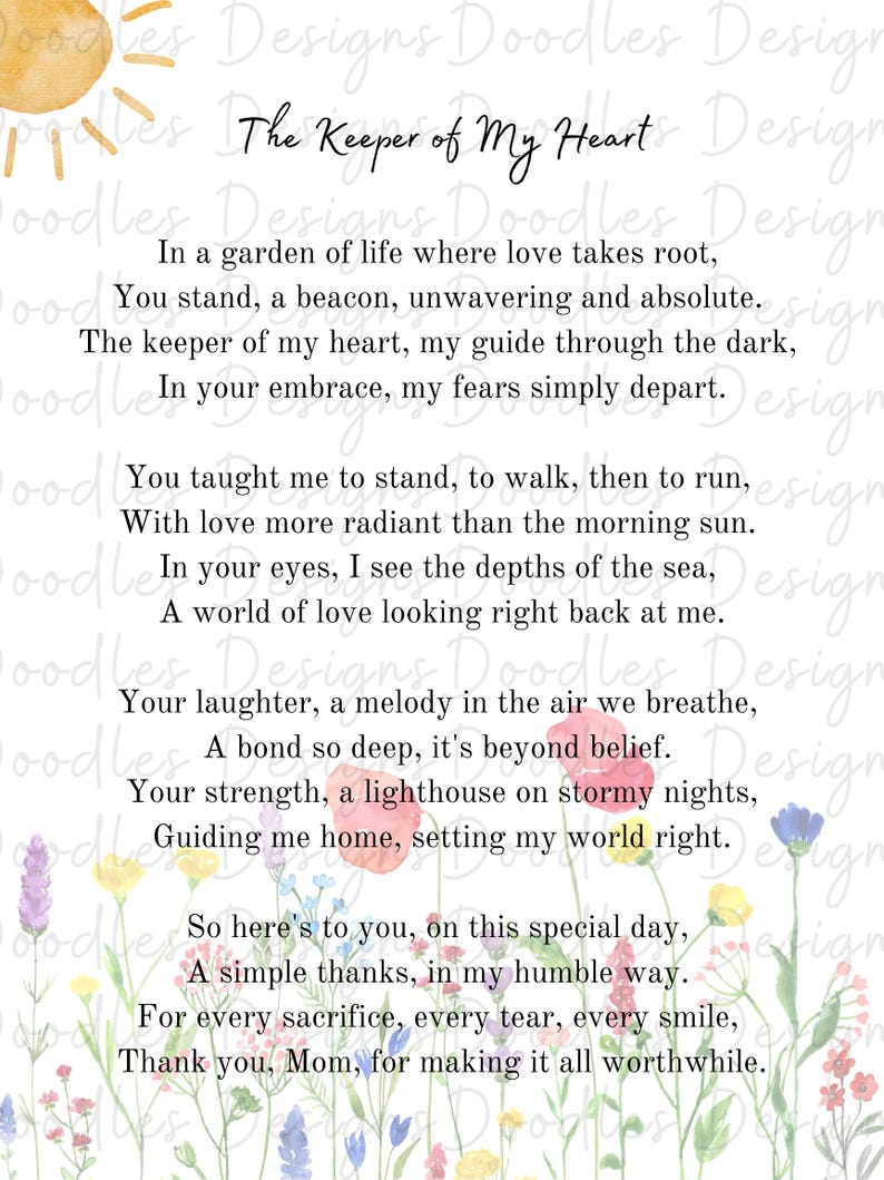 Poem for Mom Print, Mother's Day Gift, Floral Art - Etsy