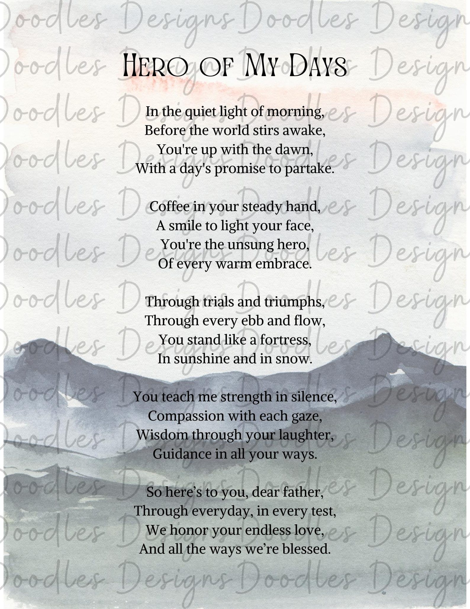 Hero of My Days Poem, Father's Day Gift (printable Wall Art) - Etsy