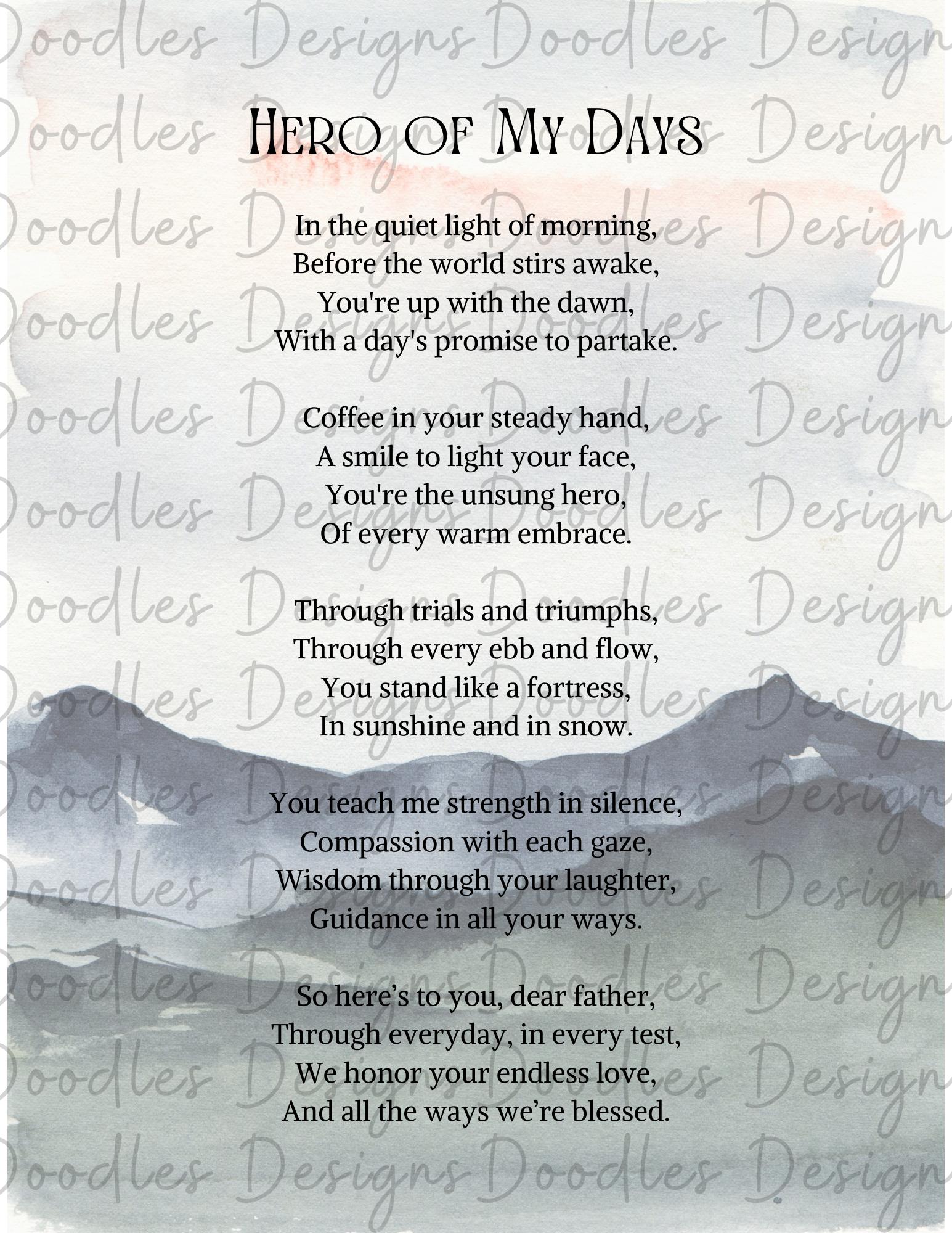Hero of My Days Poem, Poem Gift for Dad, Father's Day, Inspirational ...