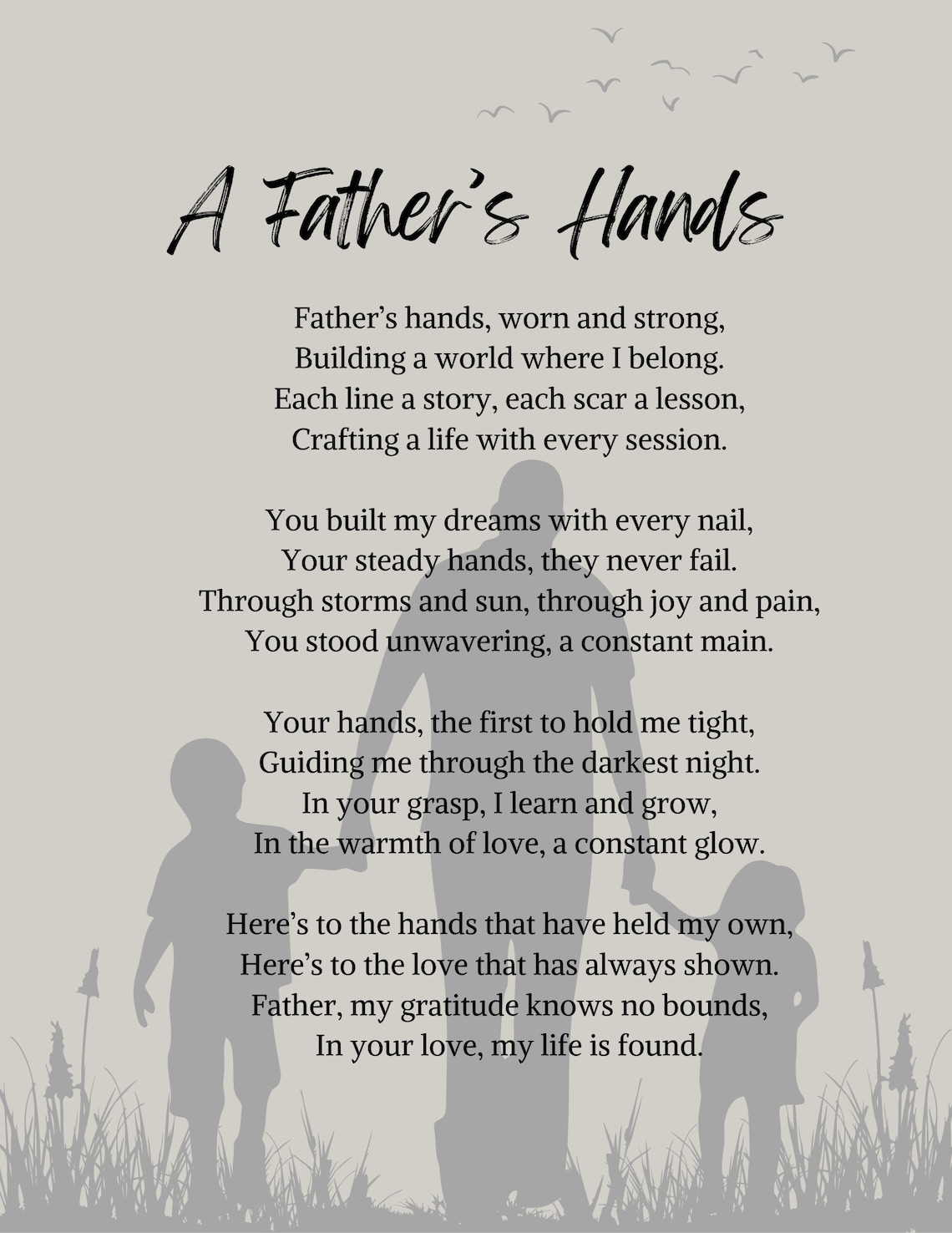 A Father's Hands Poem, Poem Gift for Dad, Fathers Day, Inspirational ...
