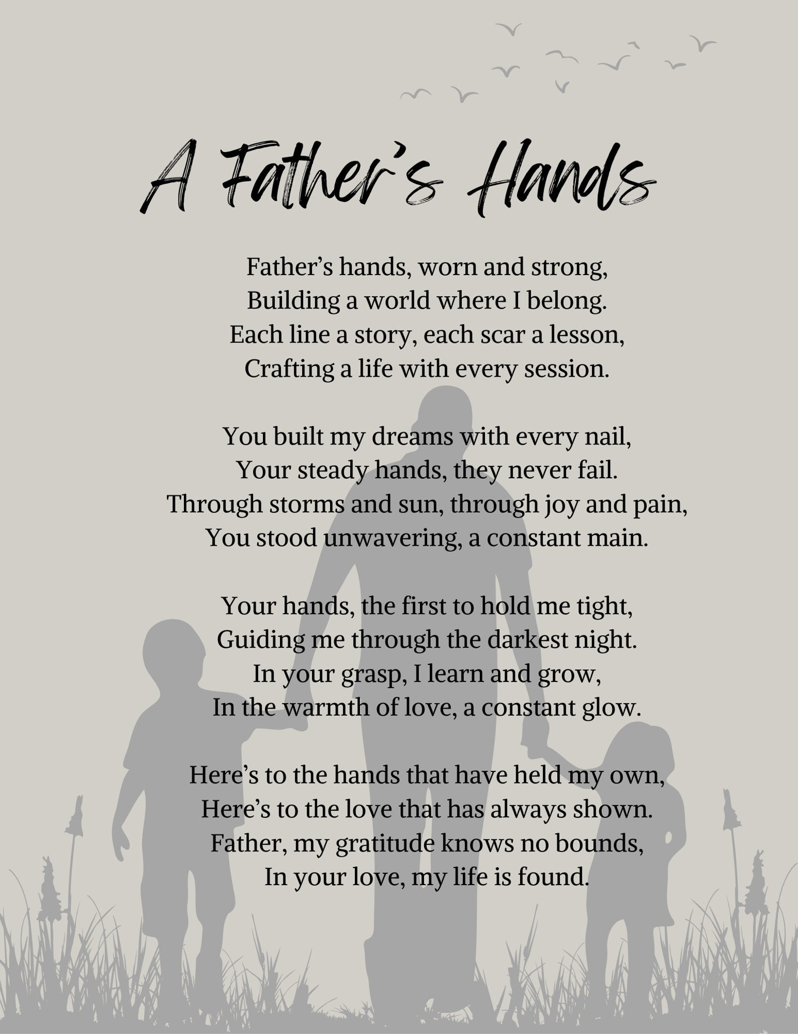 A Father's Hands Poem, Poem Gift for Dad, Fathers Day, Inspirational ...