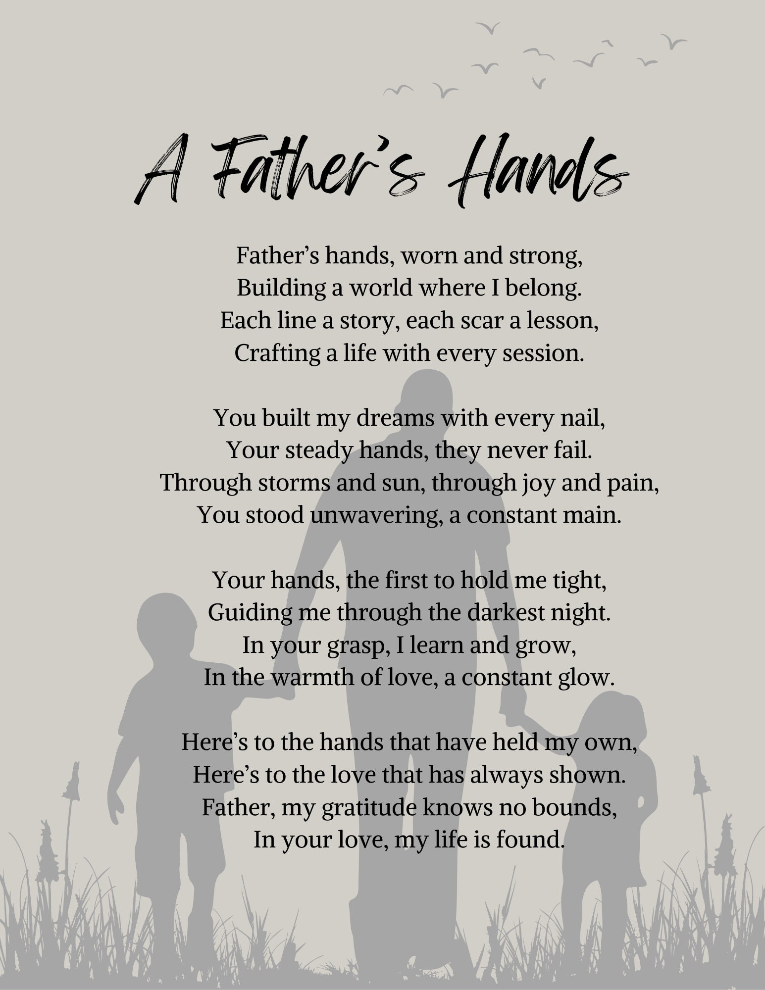 A Father's Hands Poem, Poem Gift for Dad, Fathers Day, Inspirational ...