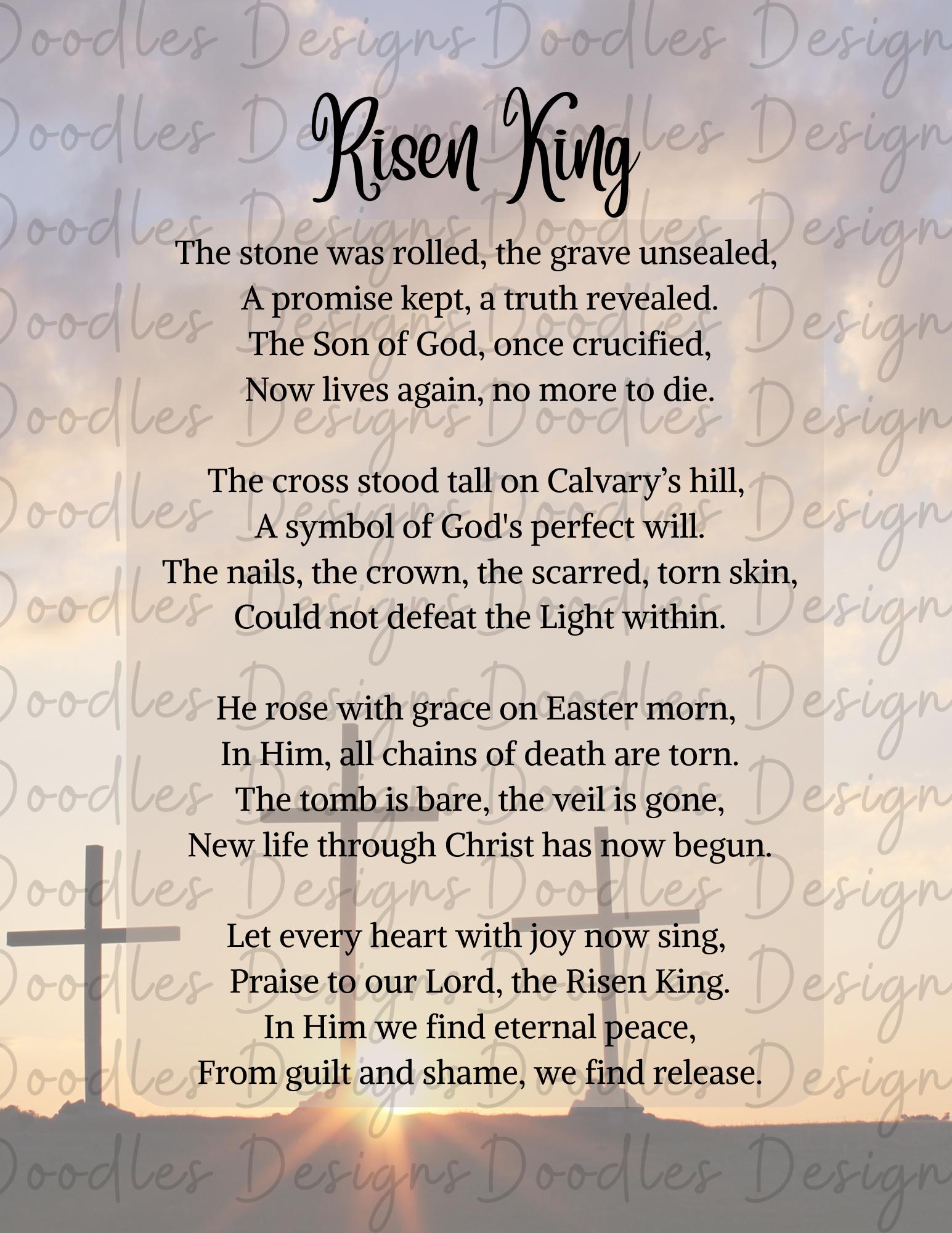 Christian Easter Poem Printable | Risen King | Resurrection Sunday ...