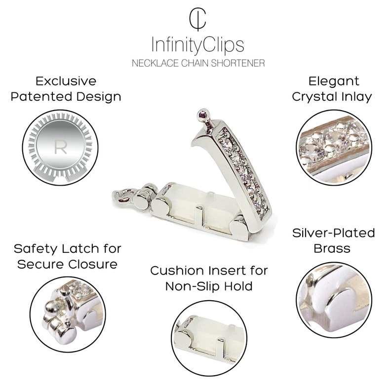 Infinity Clips- Necklace Shortener, Large Silver or Rhodium W/ Security ...