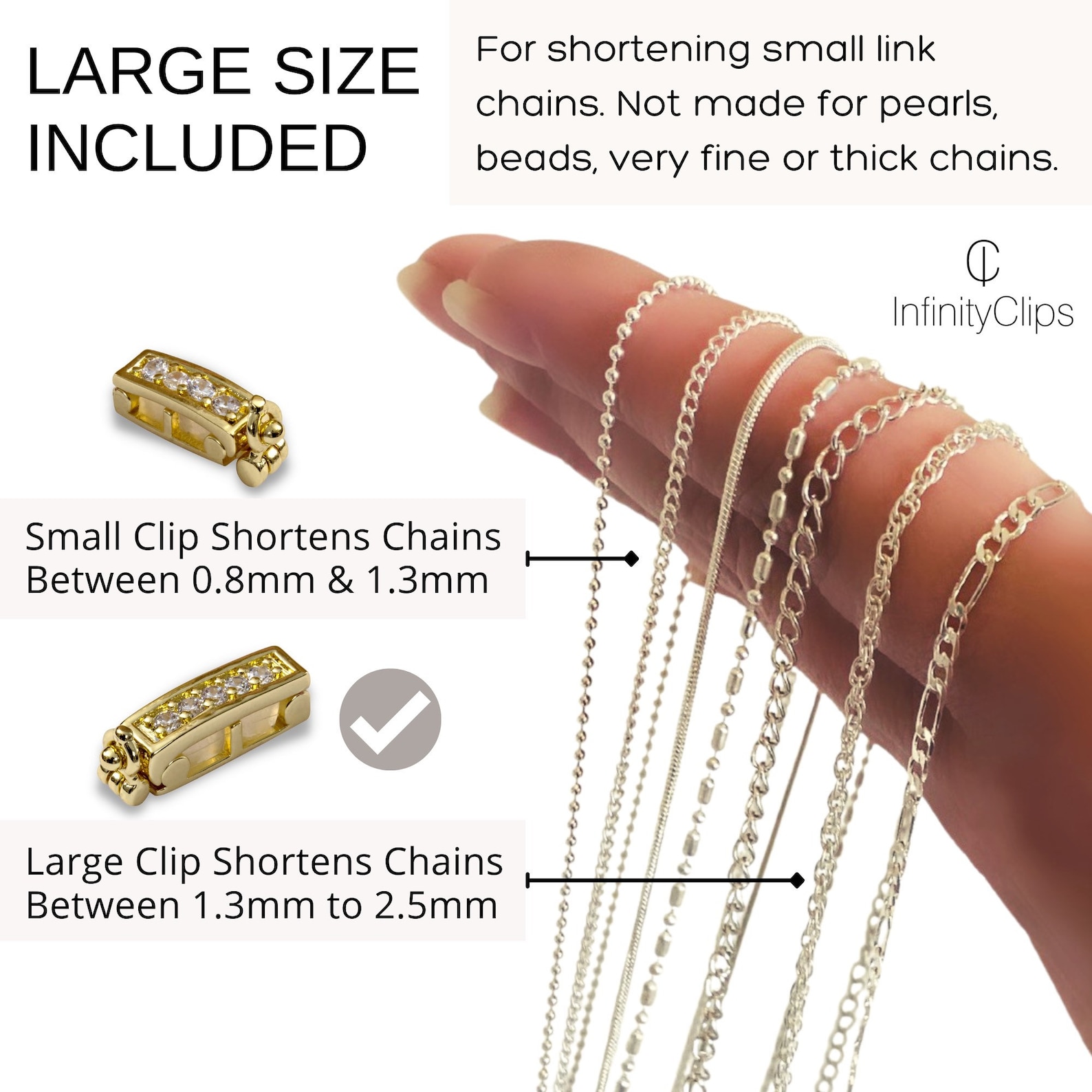 Infinity Clips- Necklace Shortener, Large Gold W/ Security Clasp, Chain ...