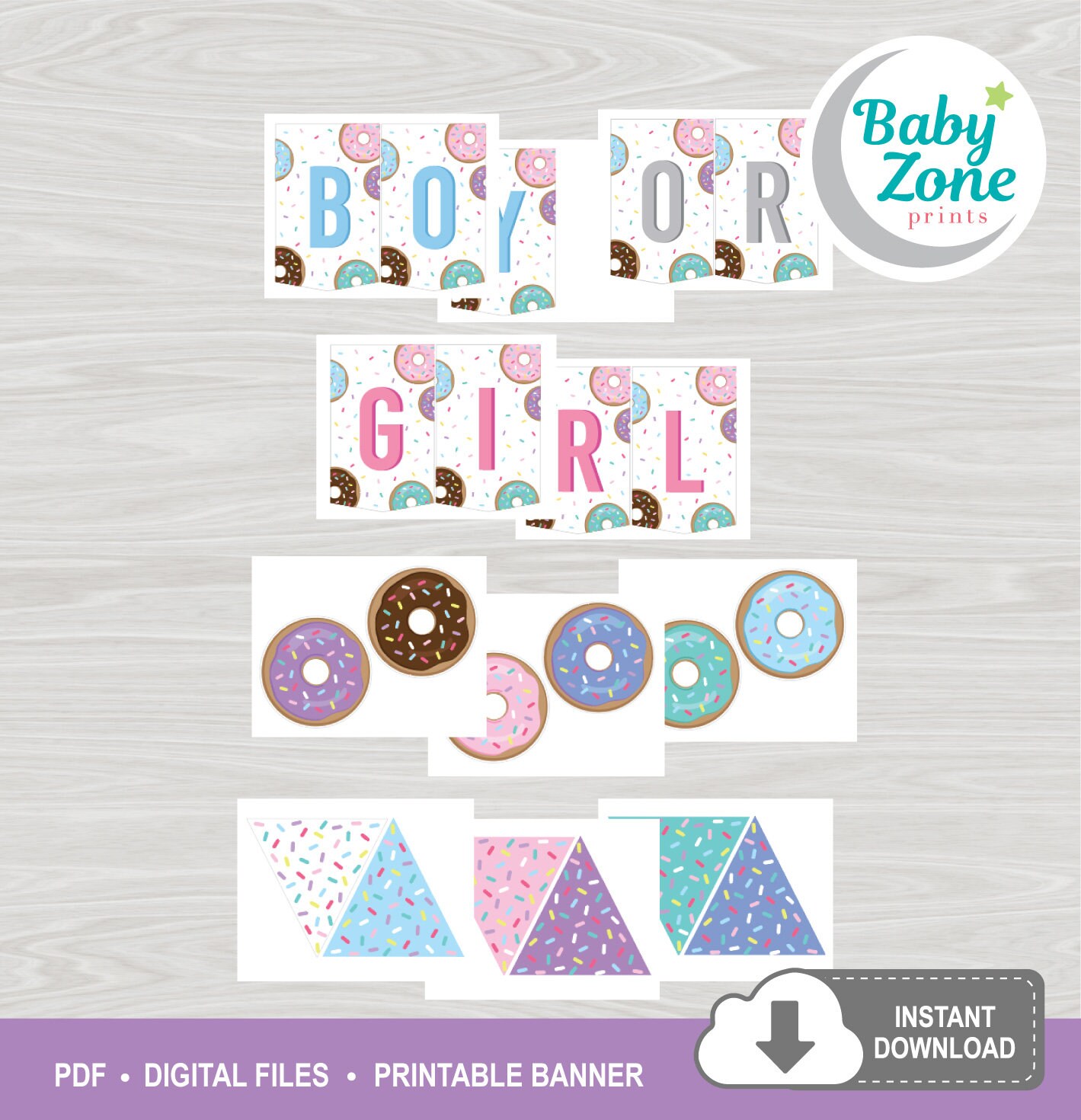 Donuts Gender Reveal Boy or Girl Printable Banner for a Sweet Baby ...