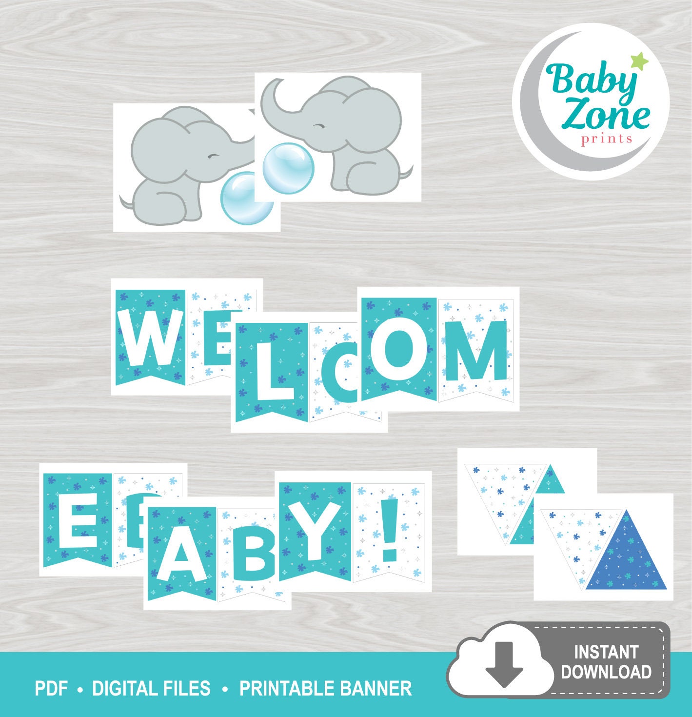 Welcome Baby Banner Baby Boy Elephant Baby Shower Instant - Etsy