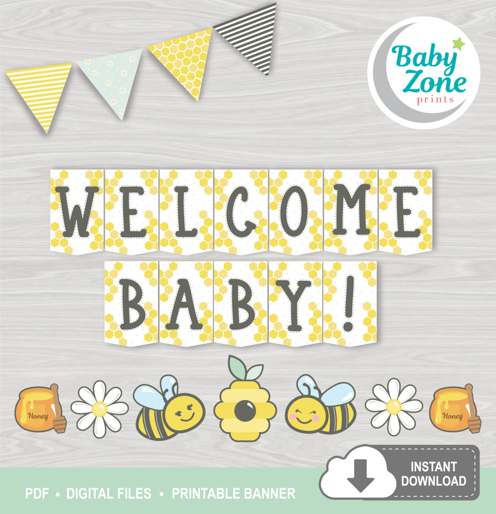 Bee Welcome Baby! Printable Banner Bumble Bee Baby Shower Decoration - Etsy